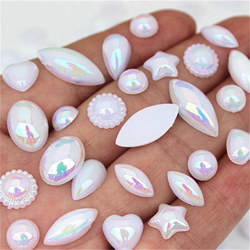 Multiple-sizes-AB-White-Imitation-Pearl-Beads-ABS-Flatback-Stones ...