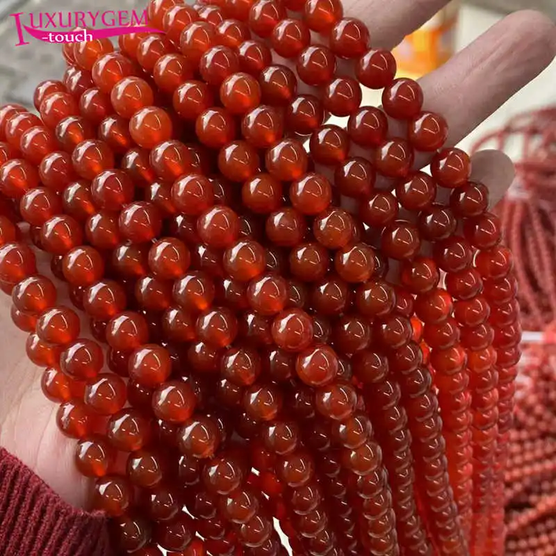 High-Quality-Natural-Red-Agates-Stone-Smooth-Round-Shape-Loose-Spacer ...