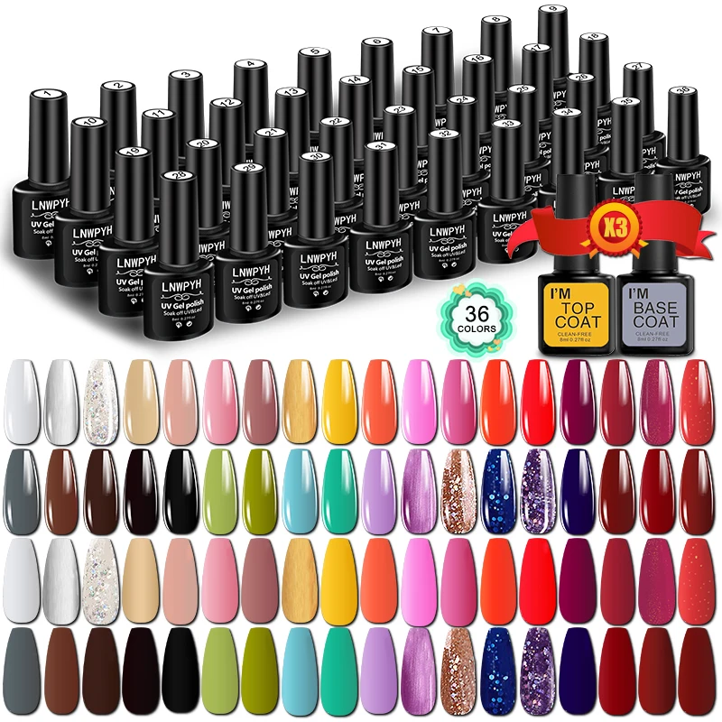 36Pcs/Set Gel Nail Polish Set Hybrid Varnish Set For Manicure Nails Art UV LED Nail Art Gel Semi ...