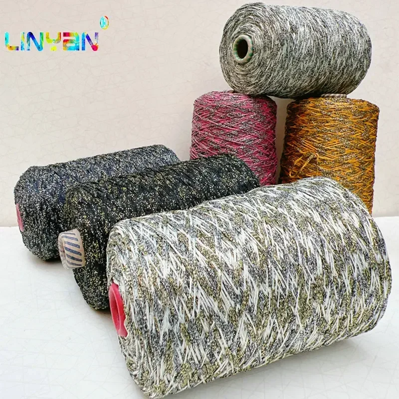 500g Light gold Tadpole Yarn for knitting Flash Golden silk threads ...
