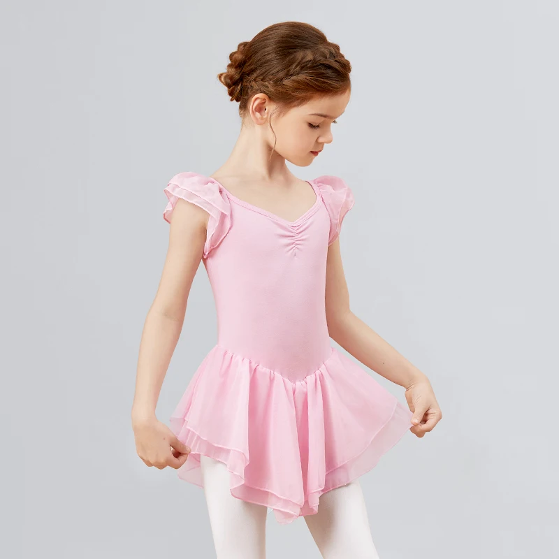 Girls-Ballet-Leotards-Pink-Ballet-Dress-2-Layers-Mesh-Dress-Ruffle ...