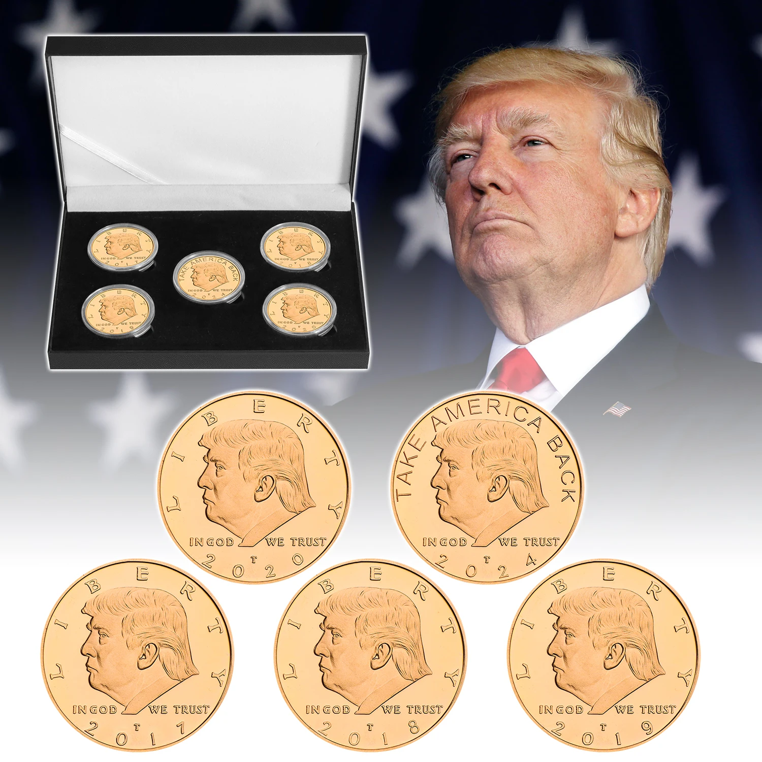 5pcs-Donald-Trump-Gold-Commemorative-Coins-Gift-Box-Set-US-President ...