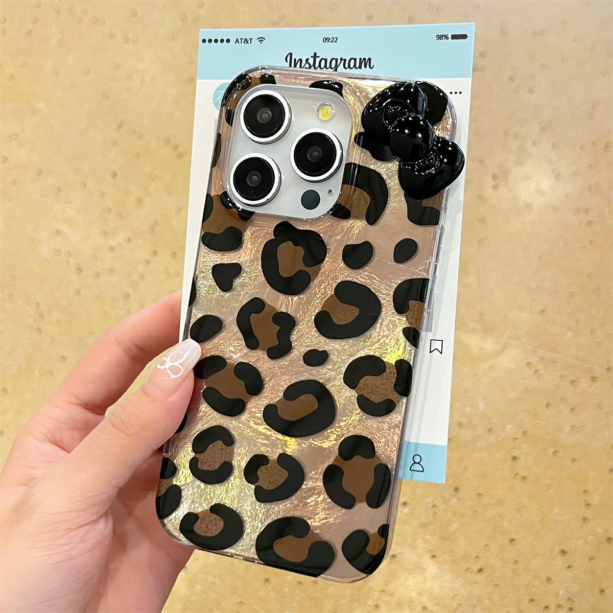 Chic 3D Black Bow Leopard Phone Case Cover for Redmi 10 4G (1)