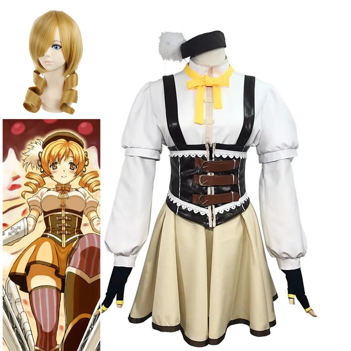 Anime Puella Magi Madoka Magica Tomoe Mami Cosplay Costume Full Set Hat ...
