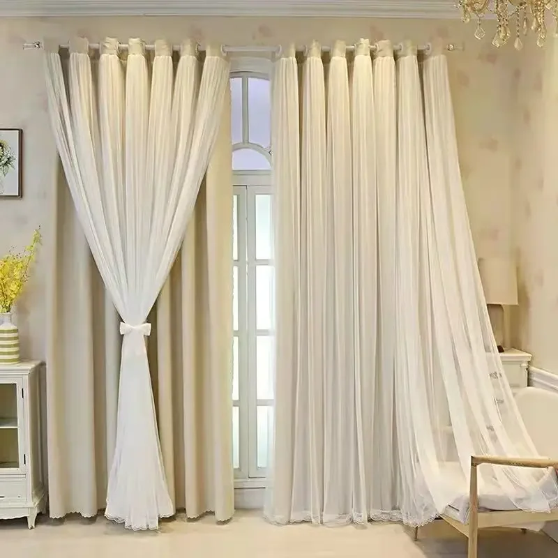 Nordic Style Solid Color Cloth Yarn Integrated Blackout Curtain Modern ...