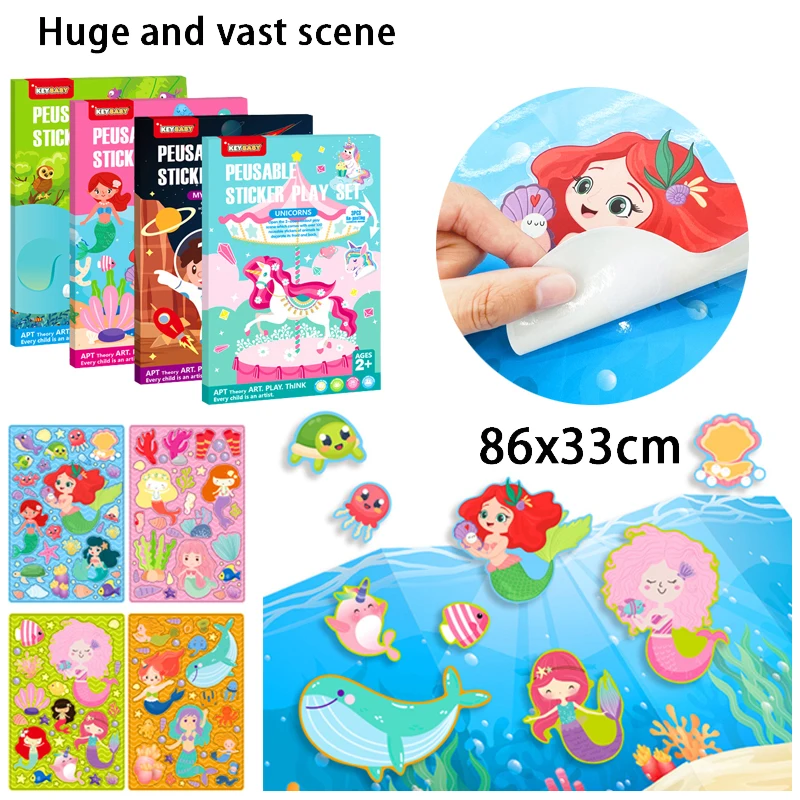 Big-Size-Scene-Gel-Clings-Cartoon-Animal-Mermaid-Unicorn-Funny-Puzzle ...