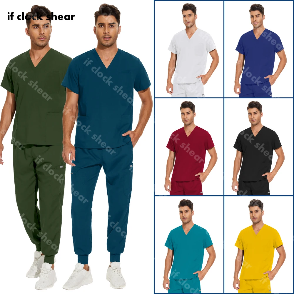 V-neck-Solid-Color-Surgical-Workwear-Unisex-Scrub-Suit-High-Quality ...