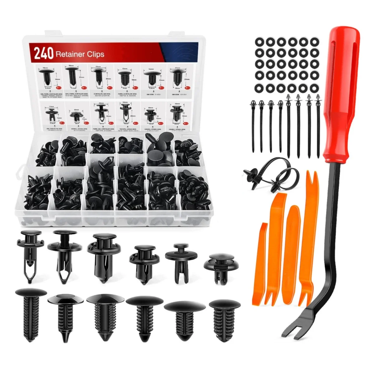 240PCS-Bumper-Retainer-Clips-Car-Plastic-Rivets-Fasteners-Remover-Door ...