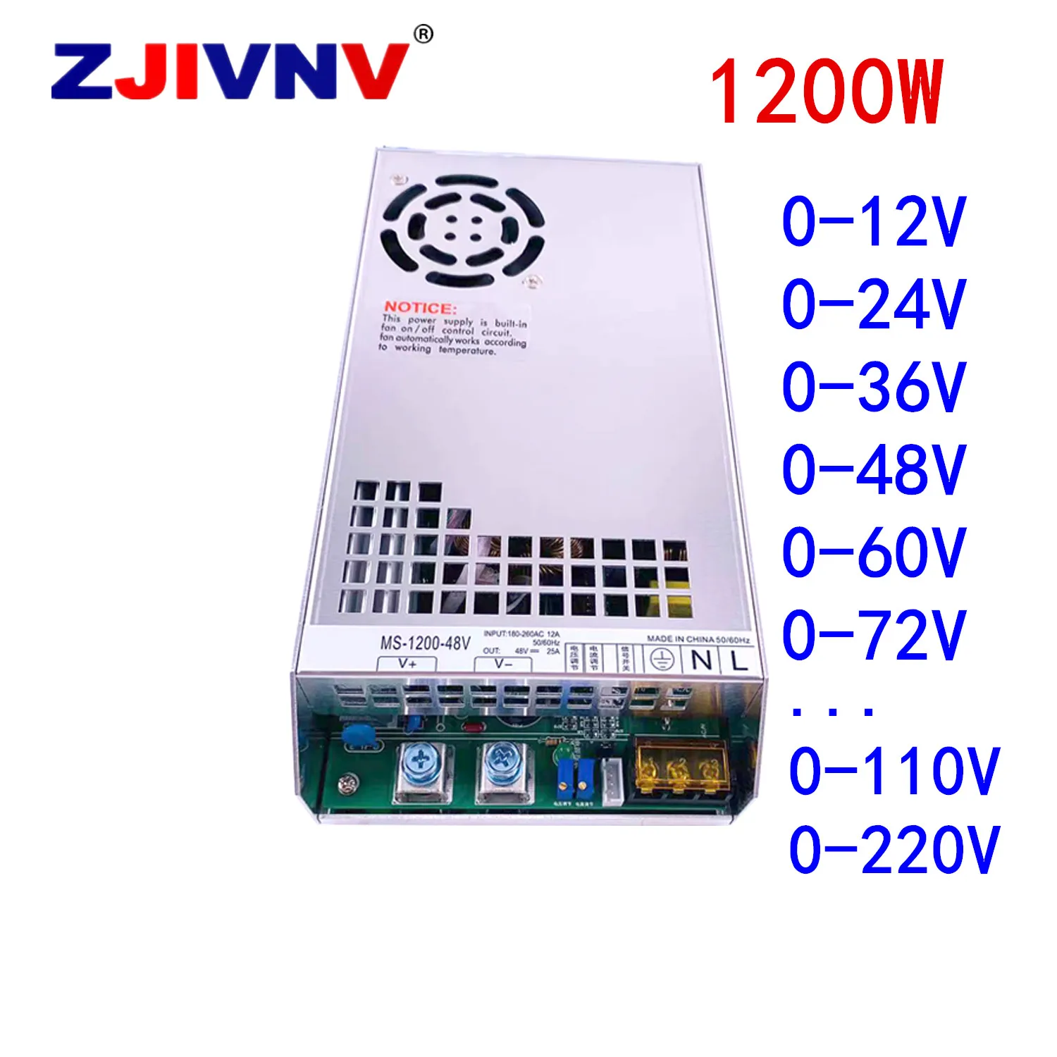 1200W Adjustable voltage current Switching Power Supply 0 12V 24v 36v 48v 60v 72v 90v 110V 220V ...