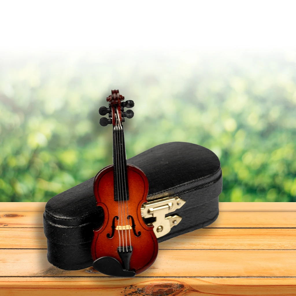 1SET Mini Violin Miniature Musical Instrument Wooden Model with Support ...