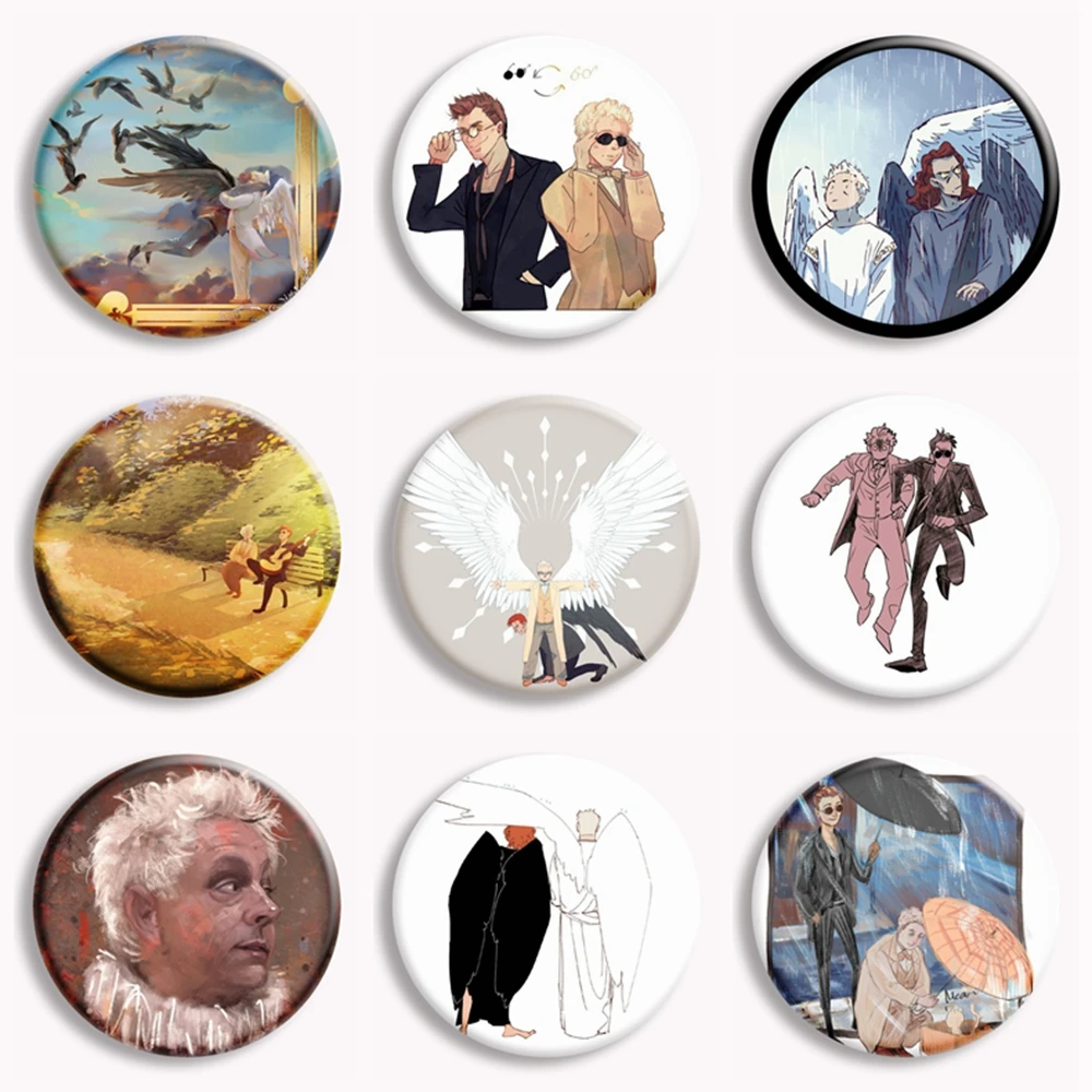 Good Omens Pin Comedy British TV Show Cartoon Brooch Crowley Angel ...