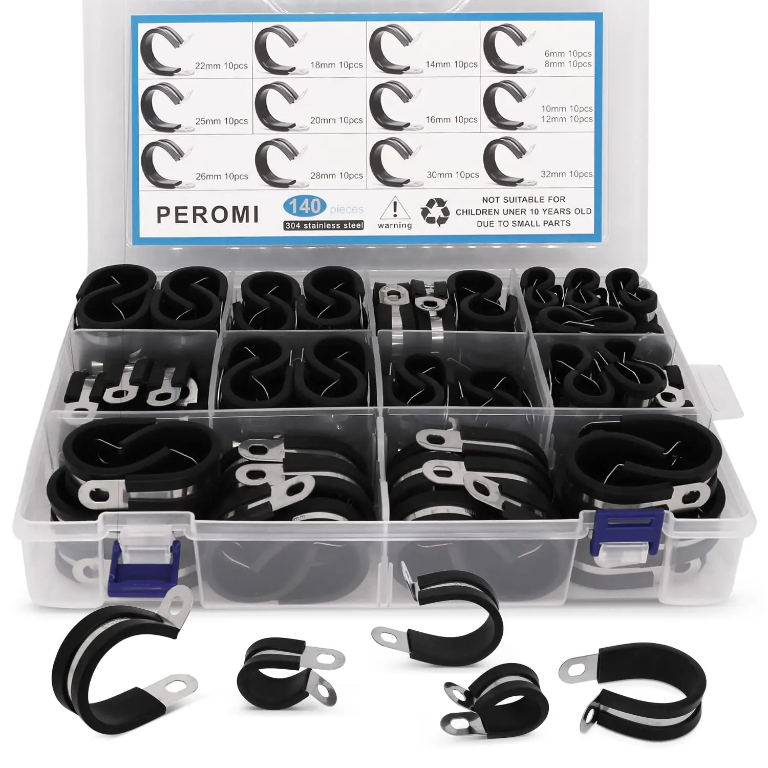 140pcs-Rubber-Lined-P-Clips-Assortment-Kit-304-Stainless-Steel-Hose ...