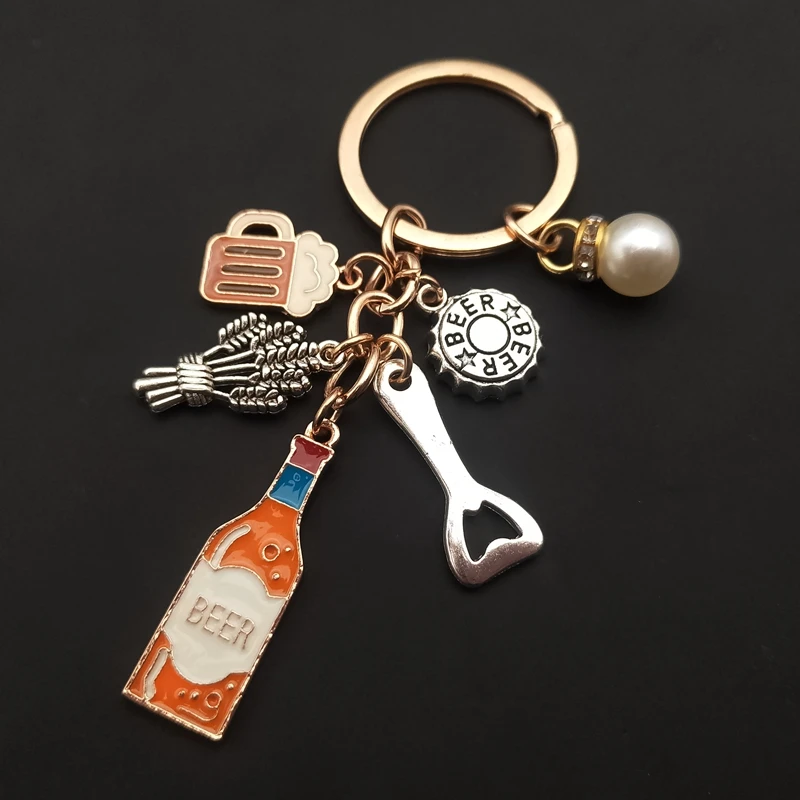 Charm enamel beer keychain bottle opener wine glass keychain bar ...