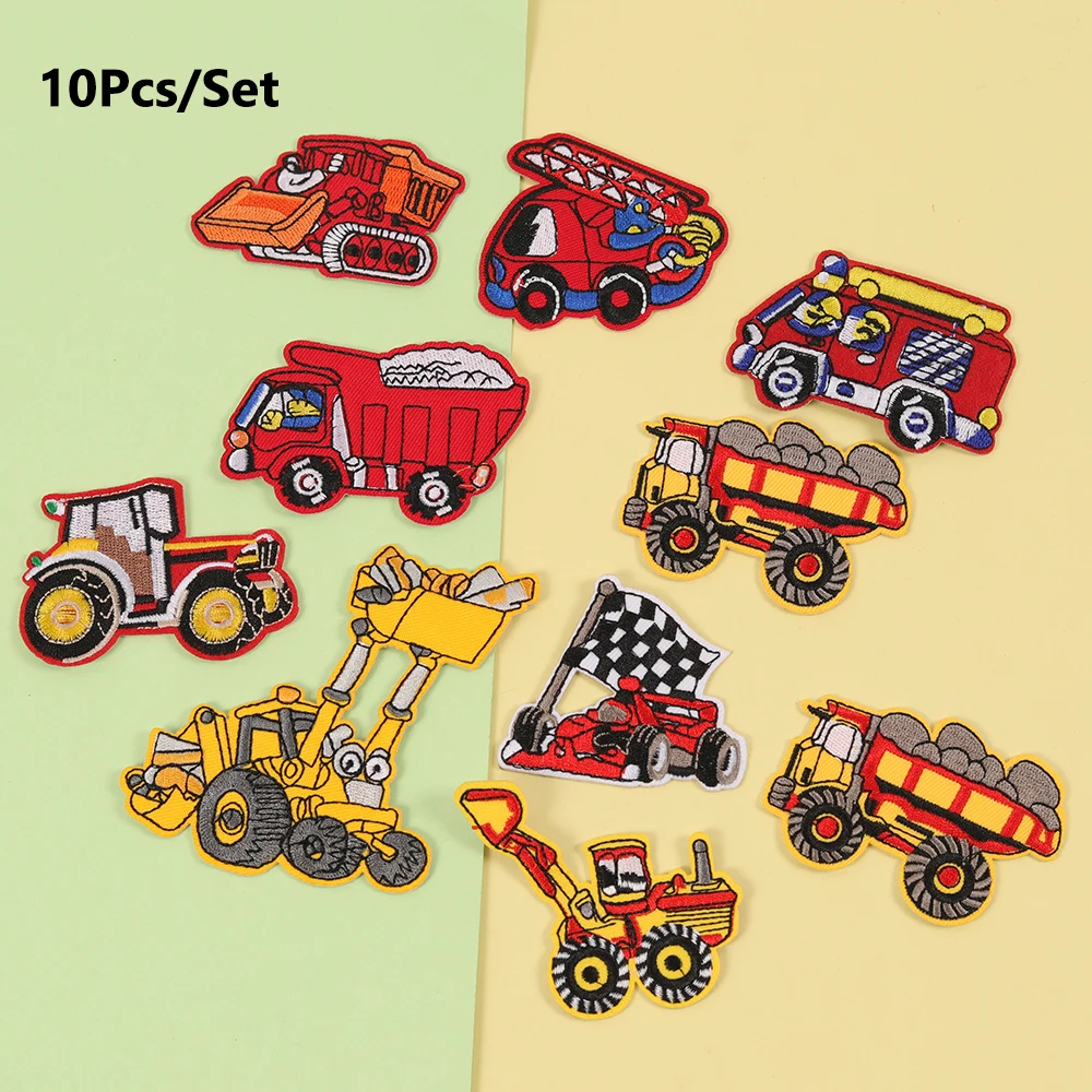 10Pcs-Cartoon-Cute-Construction-Vehicles-Car-Patches-Excavator-Truck ...