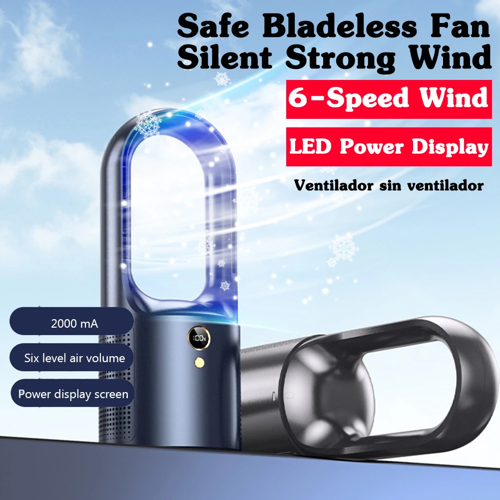 NEW Electric Bladeless Fan LED Display Desktop Fanless Blade Cooler ...