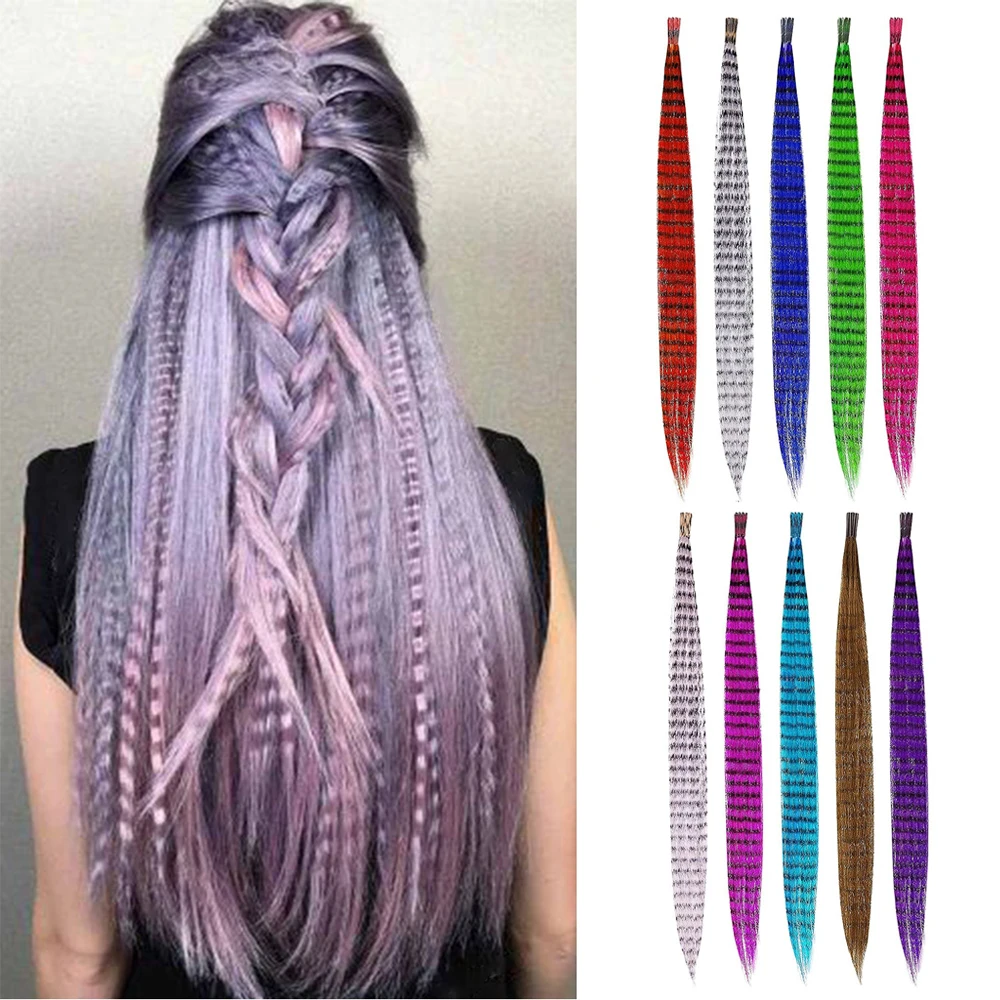 10-Root-pack-Feather-Hair-Extensions-Colorful-I-Tip-Hairpiece-16inch ...