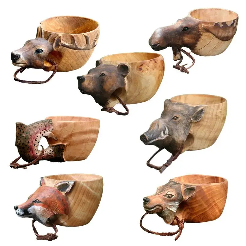 Animal-Wooden-Cup-Mug-Kuksa-Animals-Head-Image-Cup-For-Beer-Tea-Milk ...