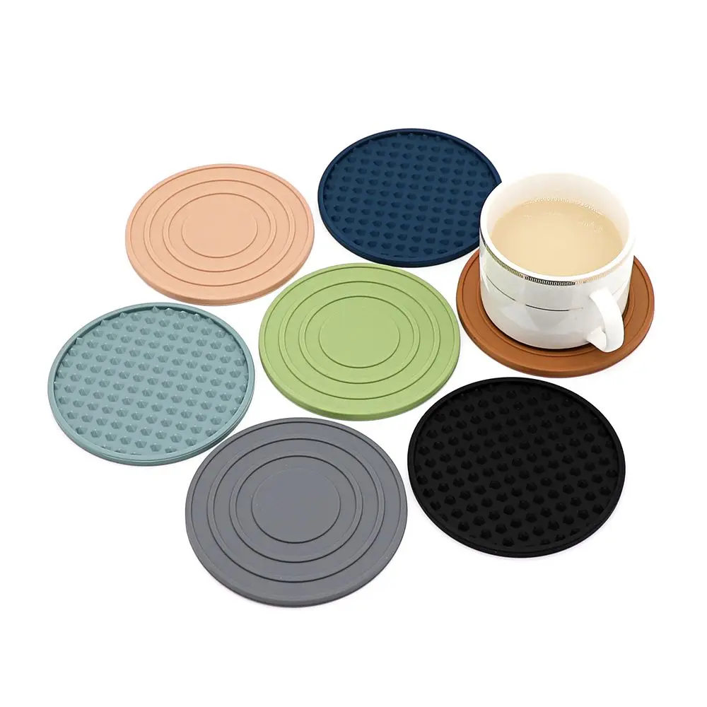 Non-slip-Silicone-Drinking-Coaster-Set-Holder-Cup-Coaster-Mat-Set-Round ...