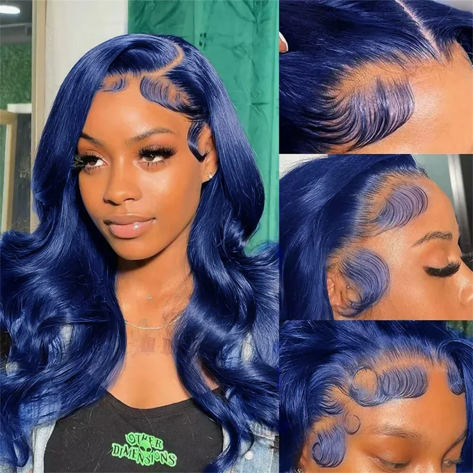 Blue-Colored-Glueless-Wig-100-Human-Hair-Body-Wave-Brazilian-Wigs-On ...