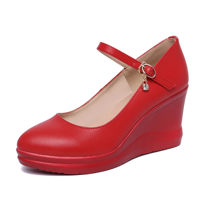 Red And White Wedges Shoes