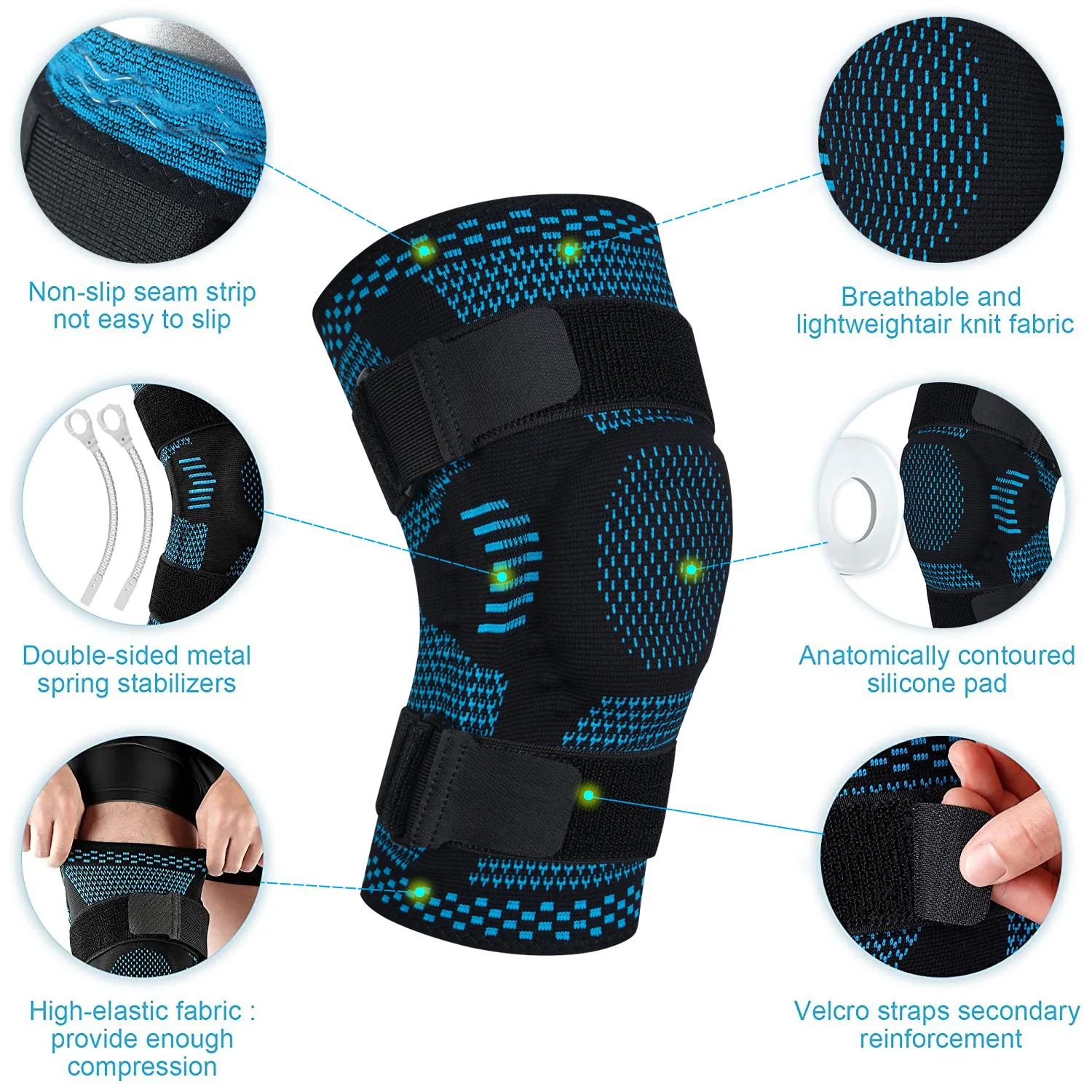 Generic (Blue)Knee Brace Support Compression Sleeve With Side ...