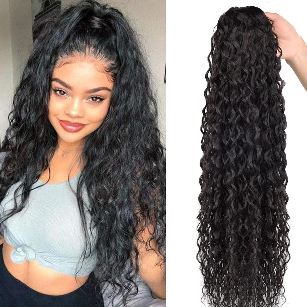 Deep-Water-Wave-Drawstring-Ponytail-100-Real-Human-Hair-Extensions ...