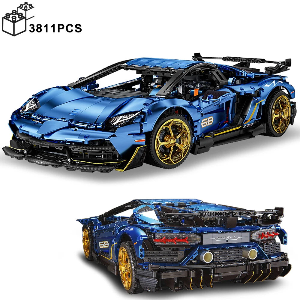 3811PCS-Technical-1-8-Lamborghinised-SVJ-63-Hyper-Sport-Car-Building-Blocks-Blue-Electroplated ...