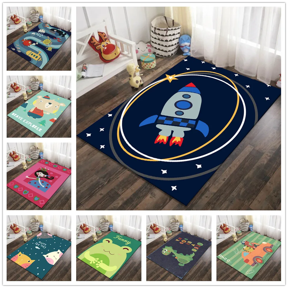 Cartoon Kids Playing Area Rug Rocket Carpet Living Room Bedroom Rugs ...