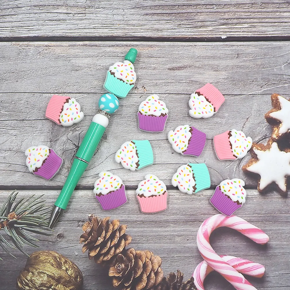 Chenkai 10PCS Cupcake Focal Beads For Pen Beadable Pen Silicone Charms ...