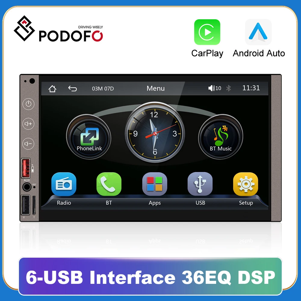 Podofo Carplay Car Stereo Radio 7'' Universal Car Multimedia Player with BT FM Radio Receiver ...