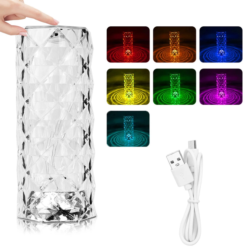 3/16 Colors LED Crystal Table Lamp Touching Control Crystal Lamp Rose ...