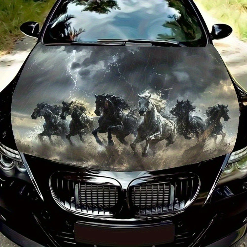 Herd Of Horses Running Under A Thunderstorm Car Hood Wrap Color Vinyl ...