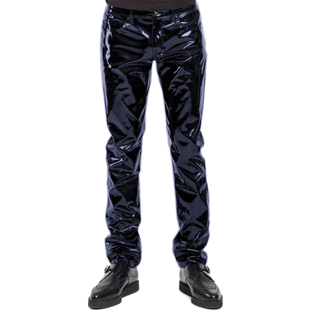 Punk Vinyl PVC Long Trousers Shiny Mens Pants Sexy Sleek Biker Pants ...
