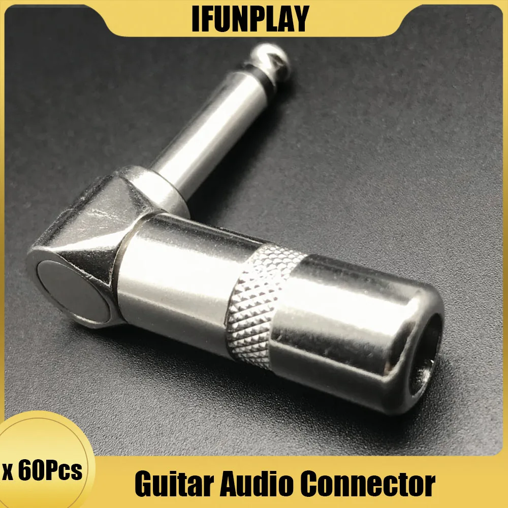 60Pcs 6.35mm Guitar Amplifier Connector Angle Elbow Mono Audio Cable ...