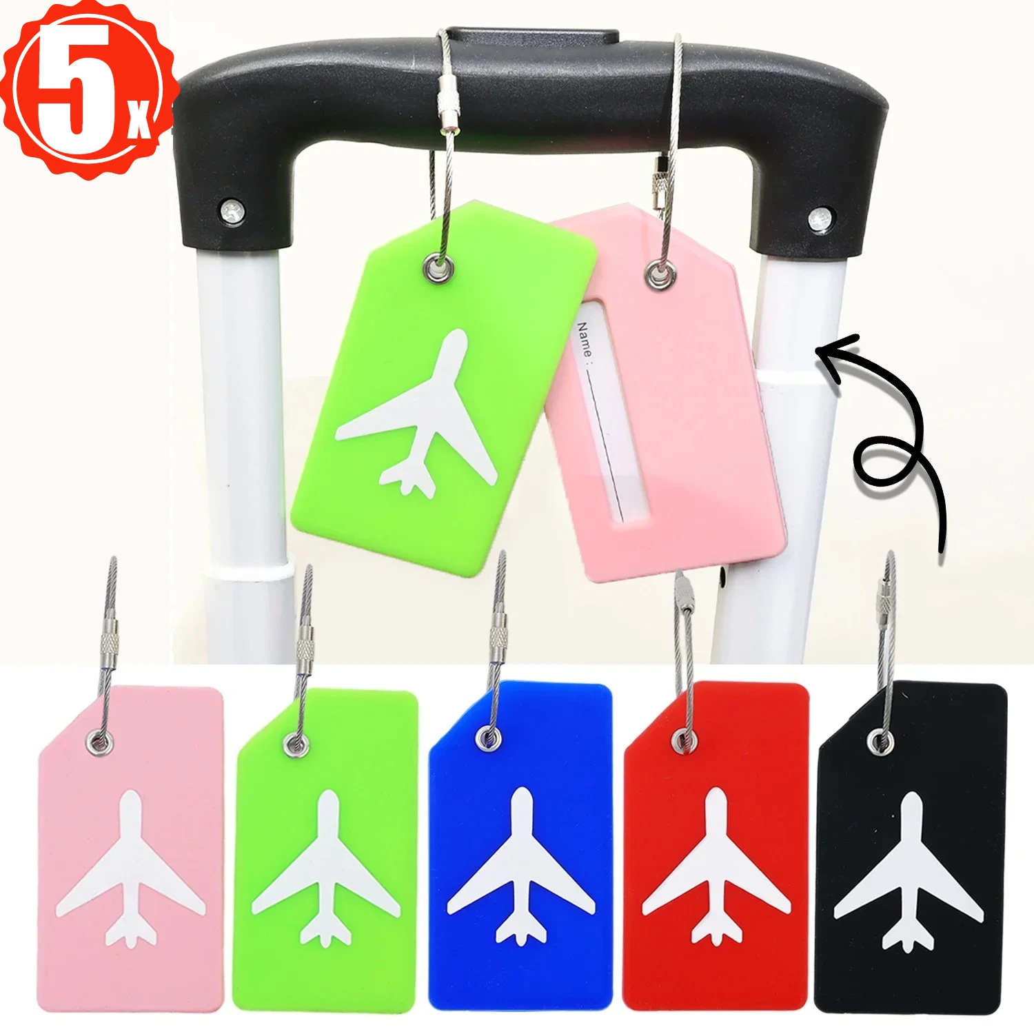 1-5Pcs Silicon Luggage Tags Suitcase ID Name Address Holder Baggage Tag ...