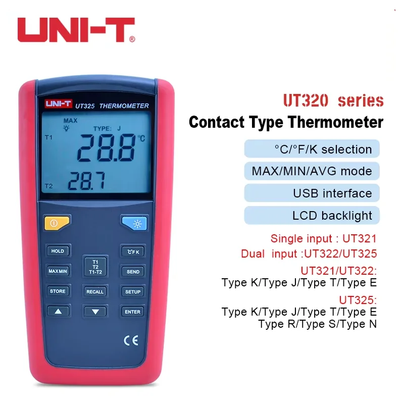 UNI-T-UT321UT325-Thermometer-Contact-Type-Pyrometer-Temperature2CH-Data ...