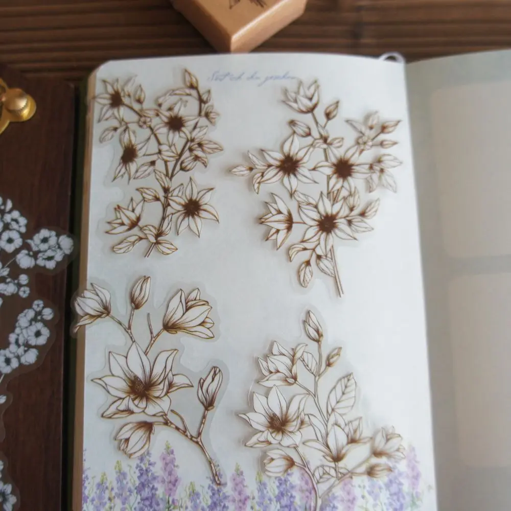 18pcs-Colored-Pen-and-Ink-Drawing-Flower-Plant-Design-PVC-Sticker ...