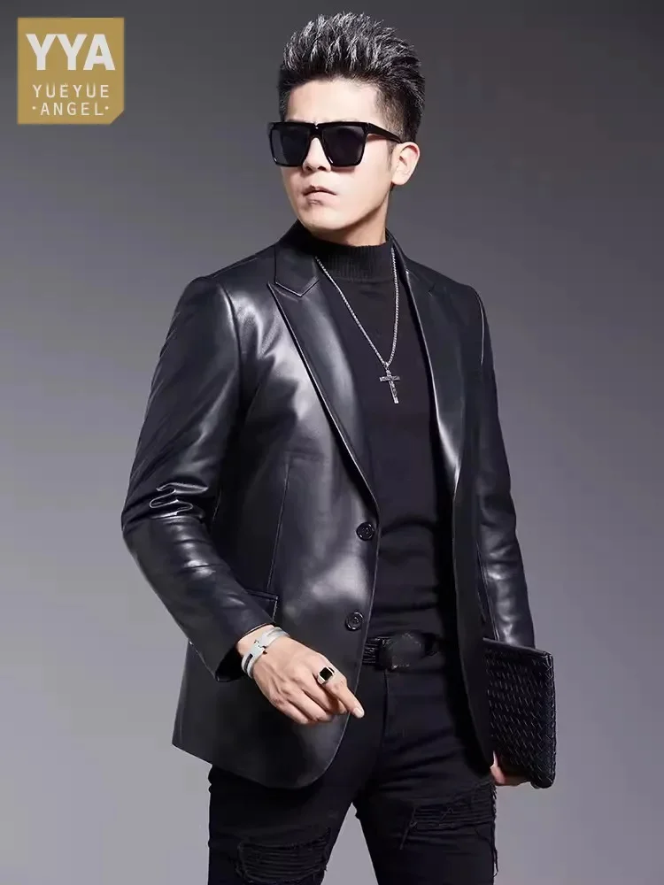 2024-New-Mens-Genuine-Leather-Jacket-Business-Casual-Slim-Fit-Single ...