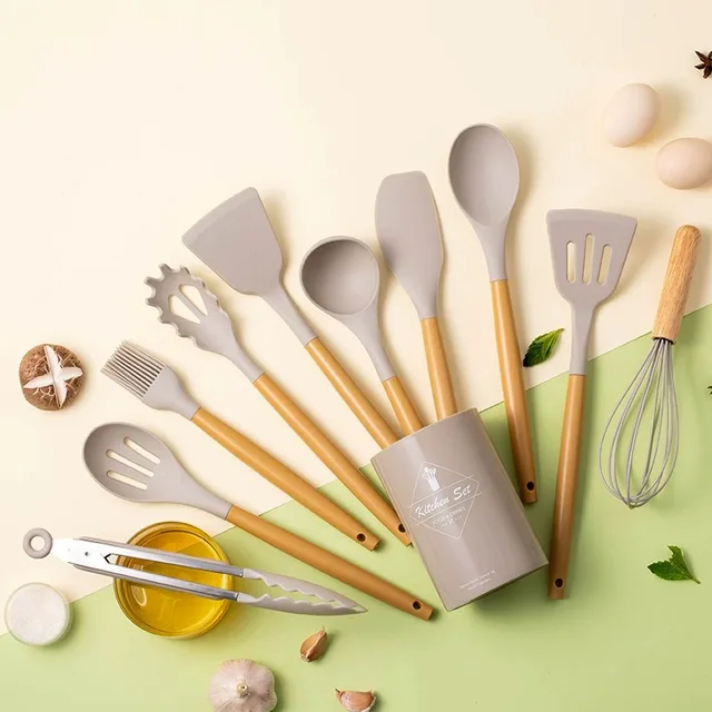 12PCS Food Grade Silicone Cookware Hand Turner Spatula Measuring Spoon ...