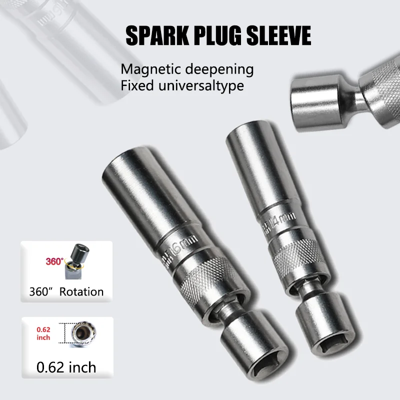 14mm/16mm Magnetic Spark Plug Socket Wrench 12 Angle Repair and Removal ...