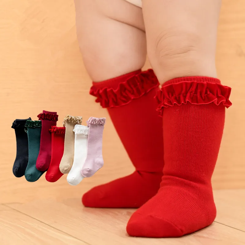 Baby-Ruffle-Socks-Kids-Infant-Girls-Knee-High-Sock-Toddler-Girl-Solid ...