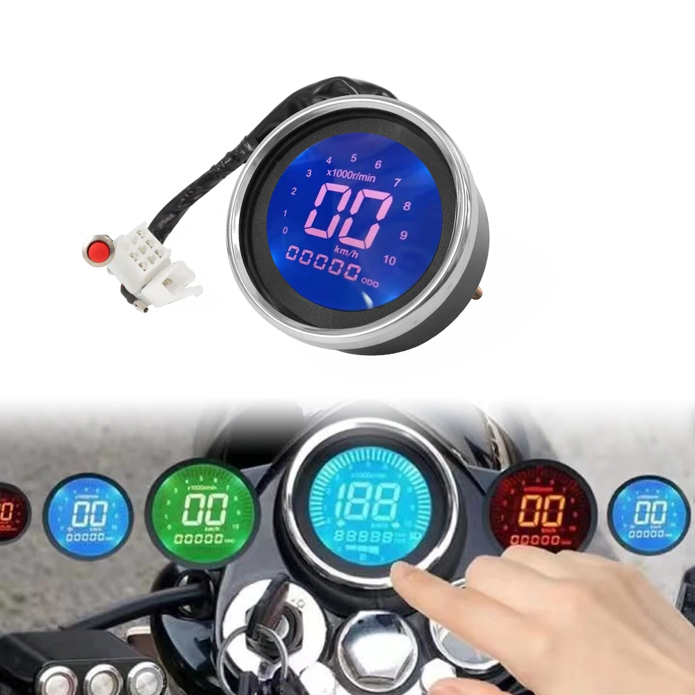 Universal Motorcycle Digital Speedometer Retro LCD Odometer Gauge Oil ...