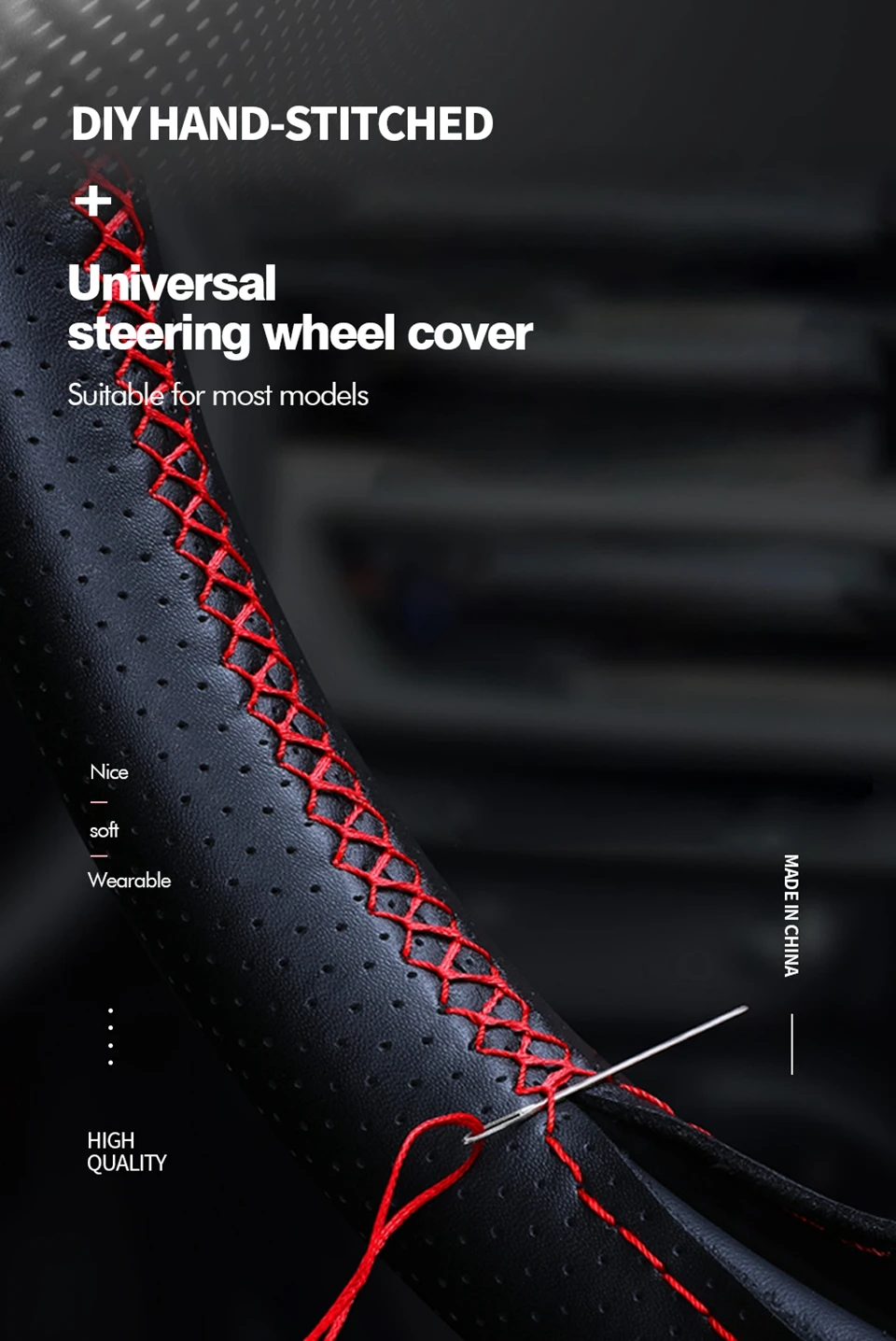 Car Steering Wheel Braid Cover Universal 38cm Microfiber Leather ...