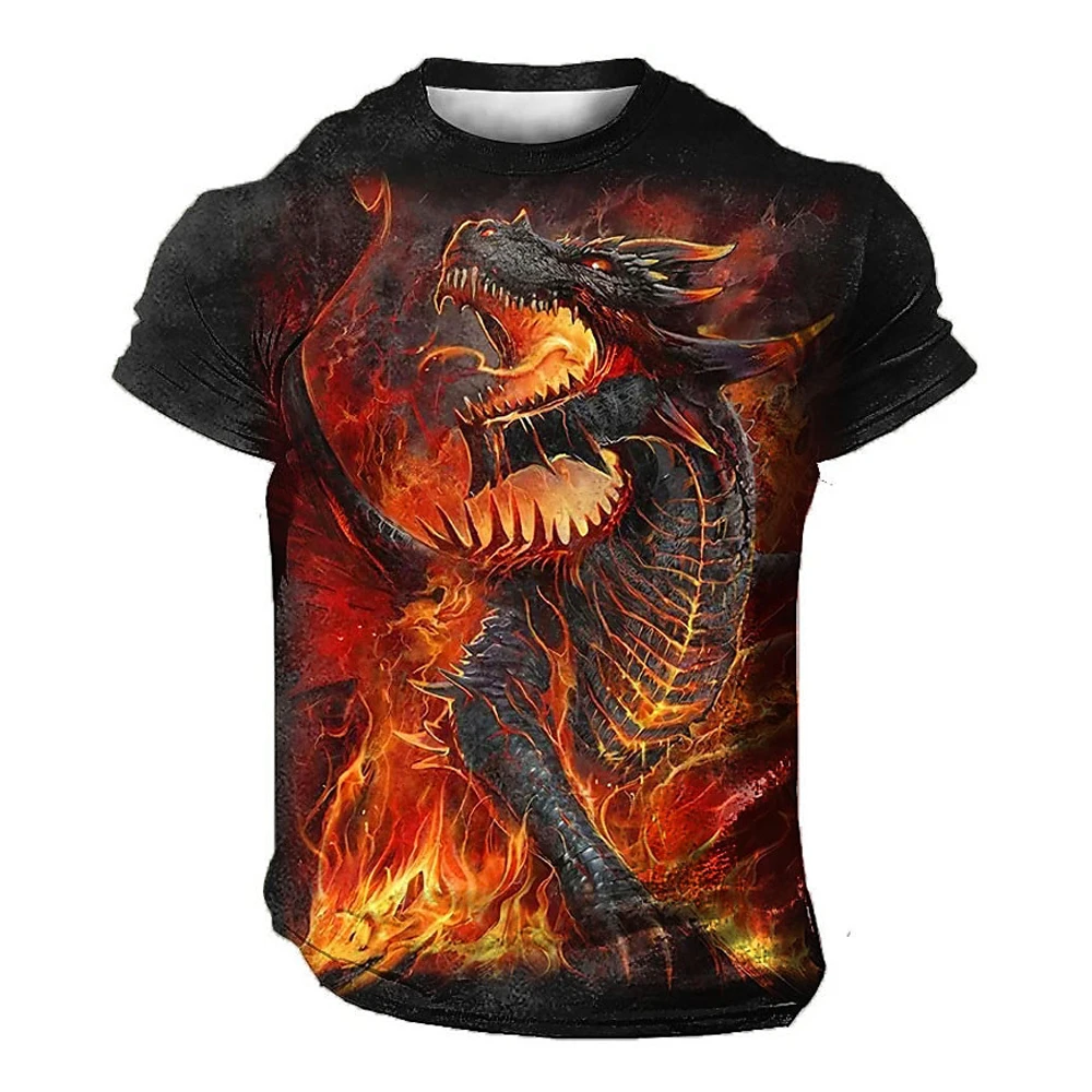 Fine-Cool-Fire-Dragon-Print-Element-T-Shirt-Men-Breathable-Fitness ...