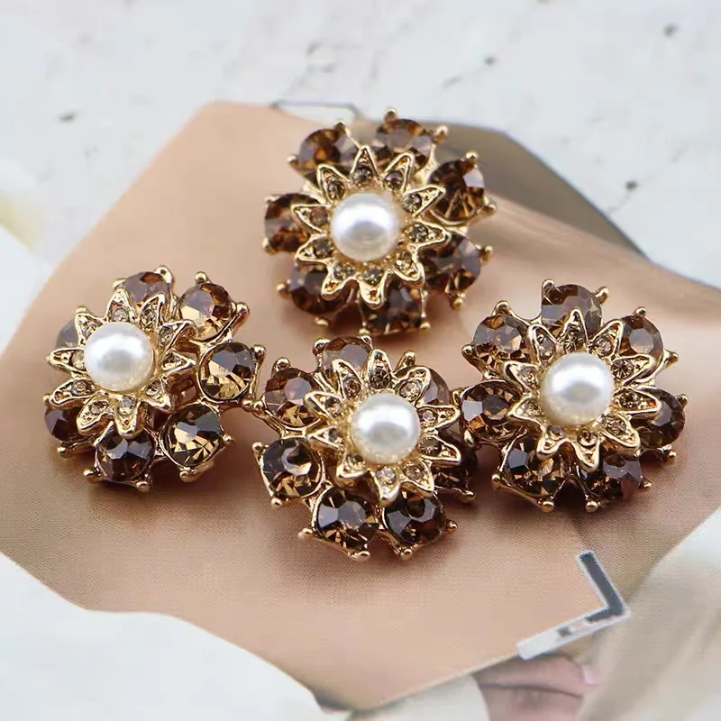 6PCS Fashion Metal Buttons For Clothing Rhinestone Alloy Pearl ...