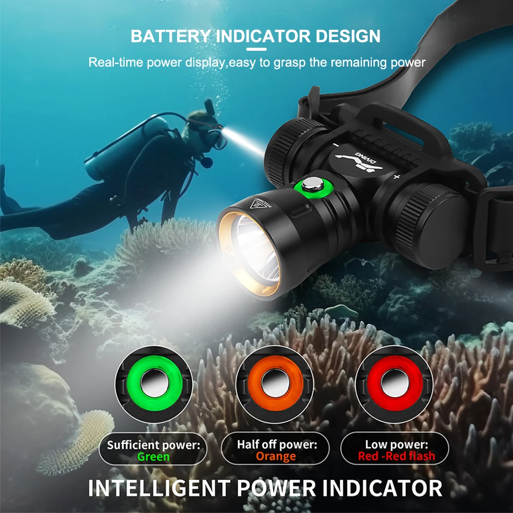 Underwater Headlamp 200M Diving Head Light Underwater Headlight LED ...