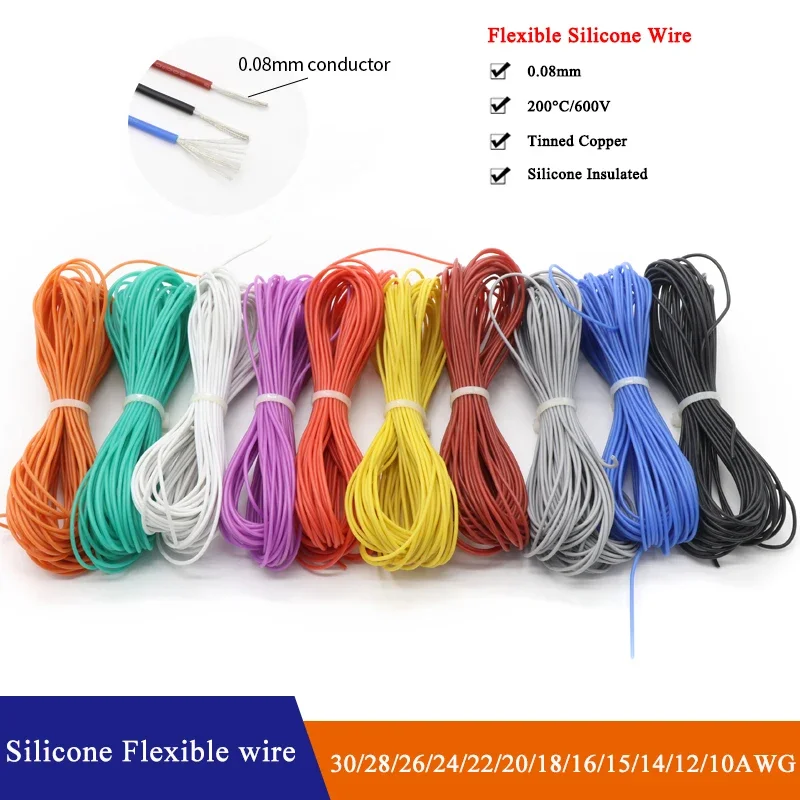 5M-10M-Copper-Wire-Super-Soft-Silicone-Rubber-30AWG-10AWG-Heat ...