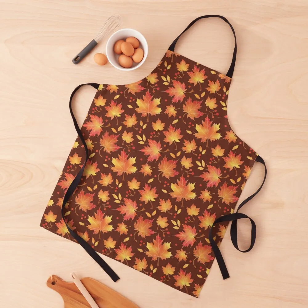 Fall-Maples-Leaves-on-Reddish-Brown-Background-Apron-kitchen-apron ...