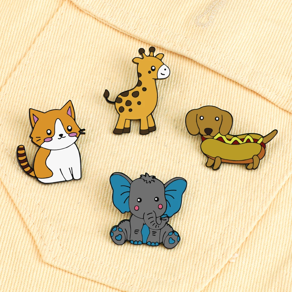 4-Styles-Cartoon-Animal-Enamel-Pins-Cute-Dog-Elephant-Cat-Giraffe ...