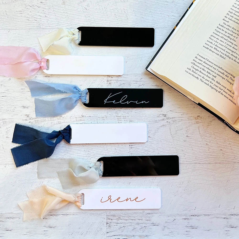 Blanks Acrylic Bookmark Wedding Place Cards with Frayed Edge Ribbon ...